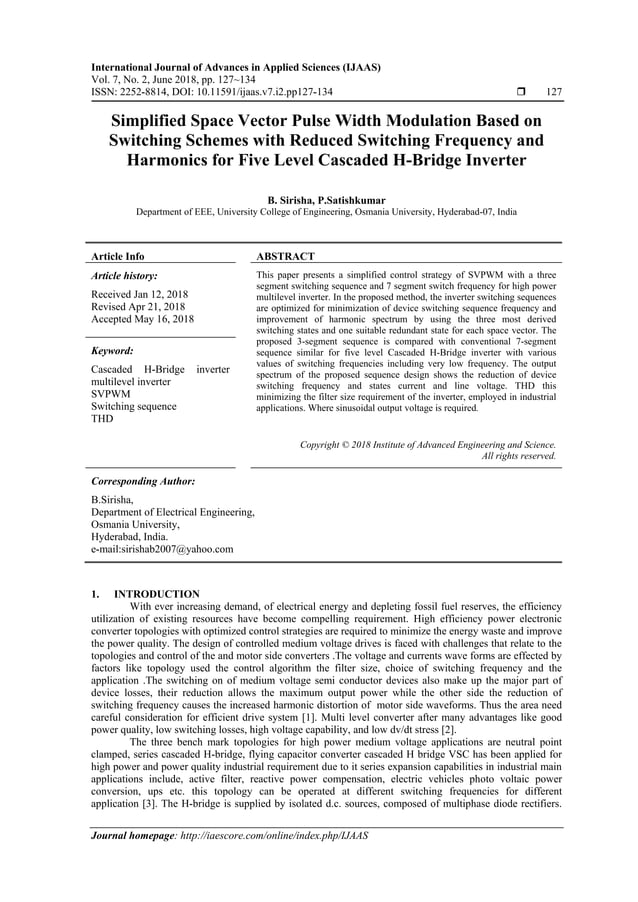 Simplified Space Vector Pulse Width Modulation Based on Switching Schemes with Reduced Switching ...