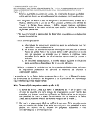 Carta Circular 05 2013-2014, del Programa de Bellas Artes | PDF