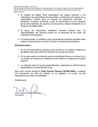 Carta Circular 05 2013-2014, del Programa de Bellas Artes | PDF