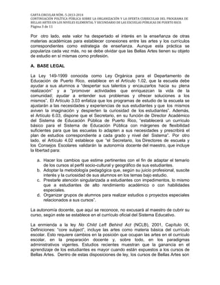 Carta Circular 05 2013-2014, del Programa de Bellas Artes | PDF