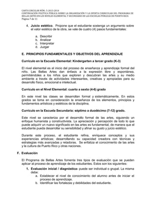 Carta Circular 05 2013-2014, del Programa de Bellas Artes | PDF