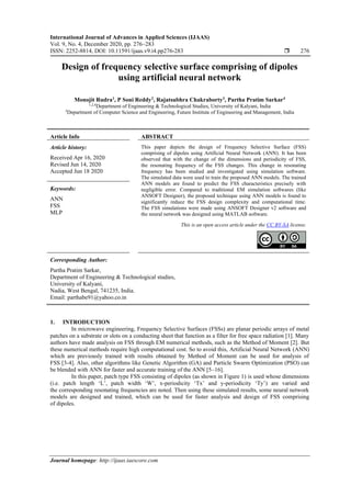 Design of frequency selective surface comprising of dipoles using artificial neural network | PDF