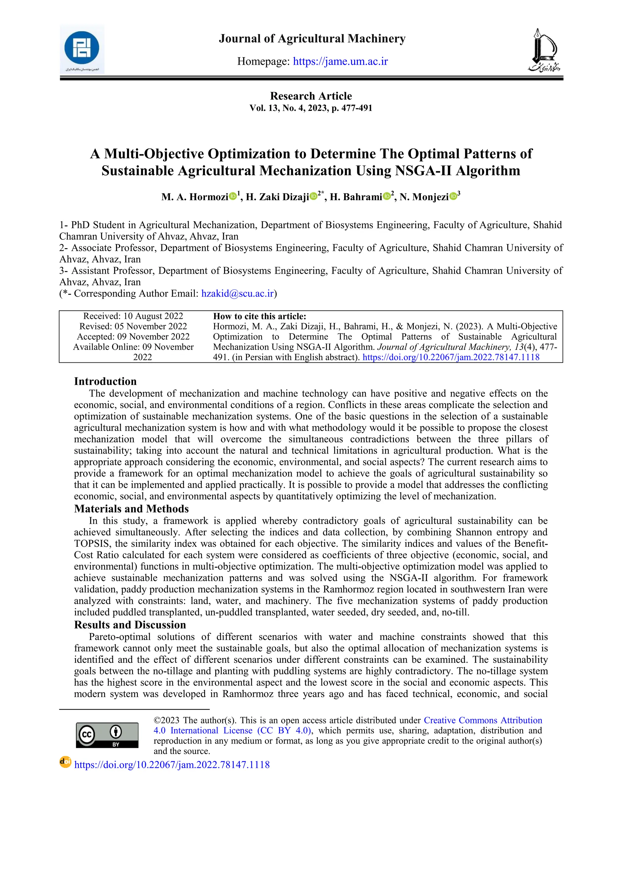 A Multi-Objective Optimization to Determine The Optimal Patterns of Sustainable Agricultural ...