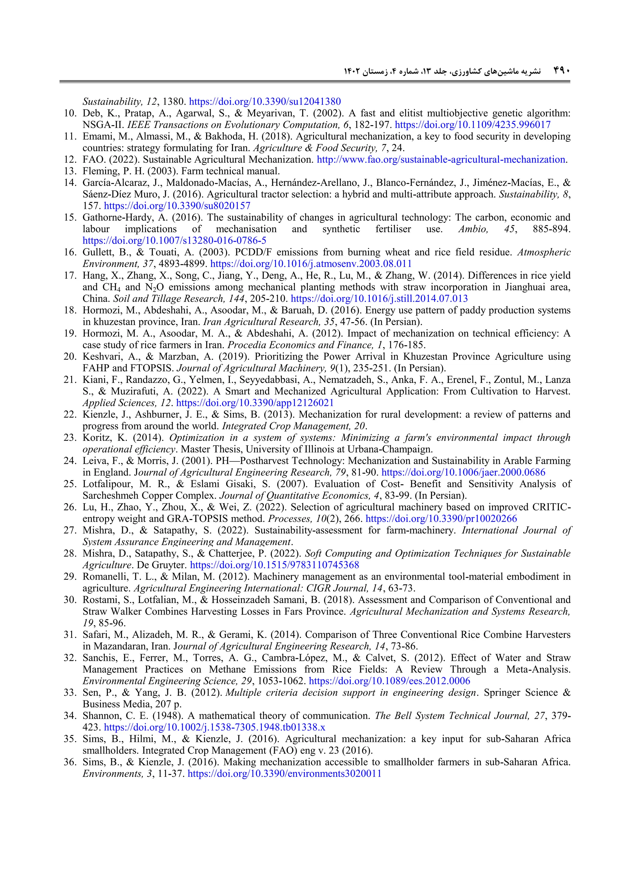 A Multi-Objective Optimization to Determine The Optimal Patterns of Sustainable Agricultural ...
