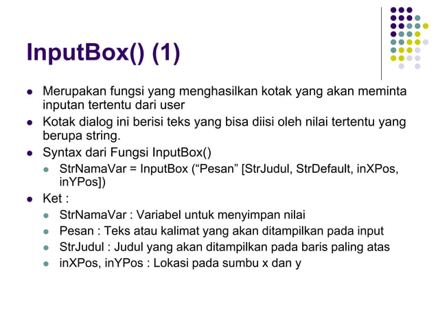 Fungsi dalam pemrograman Visual Basci Versi 6.0 | PPT