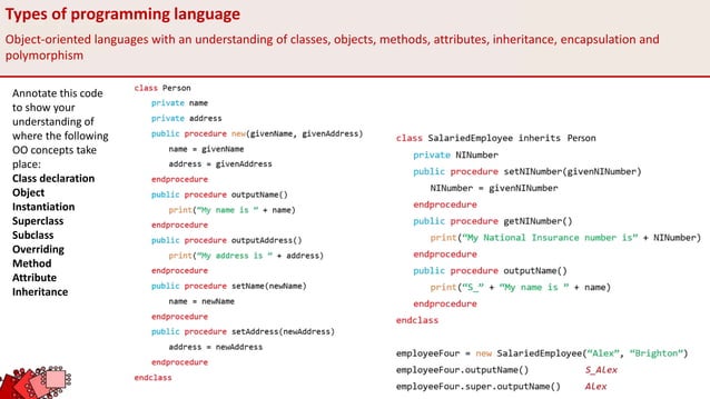 05. A-Level - Object-orientated languages Activity 3.pptx | Programming Languages | Computing