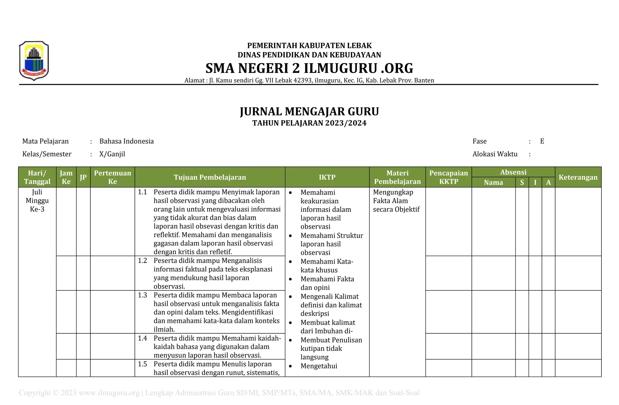 Format Jurnal Mengajar Guru di kelas.docx