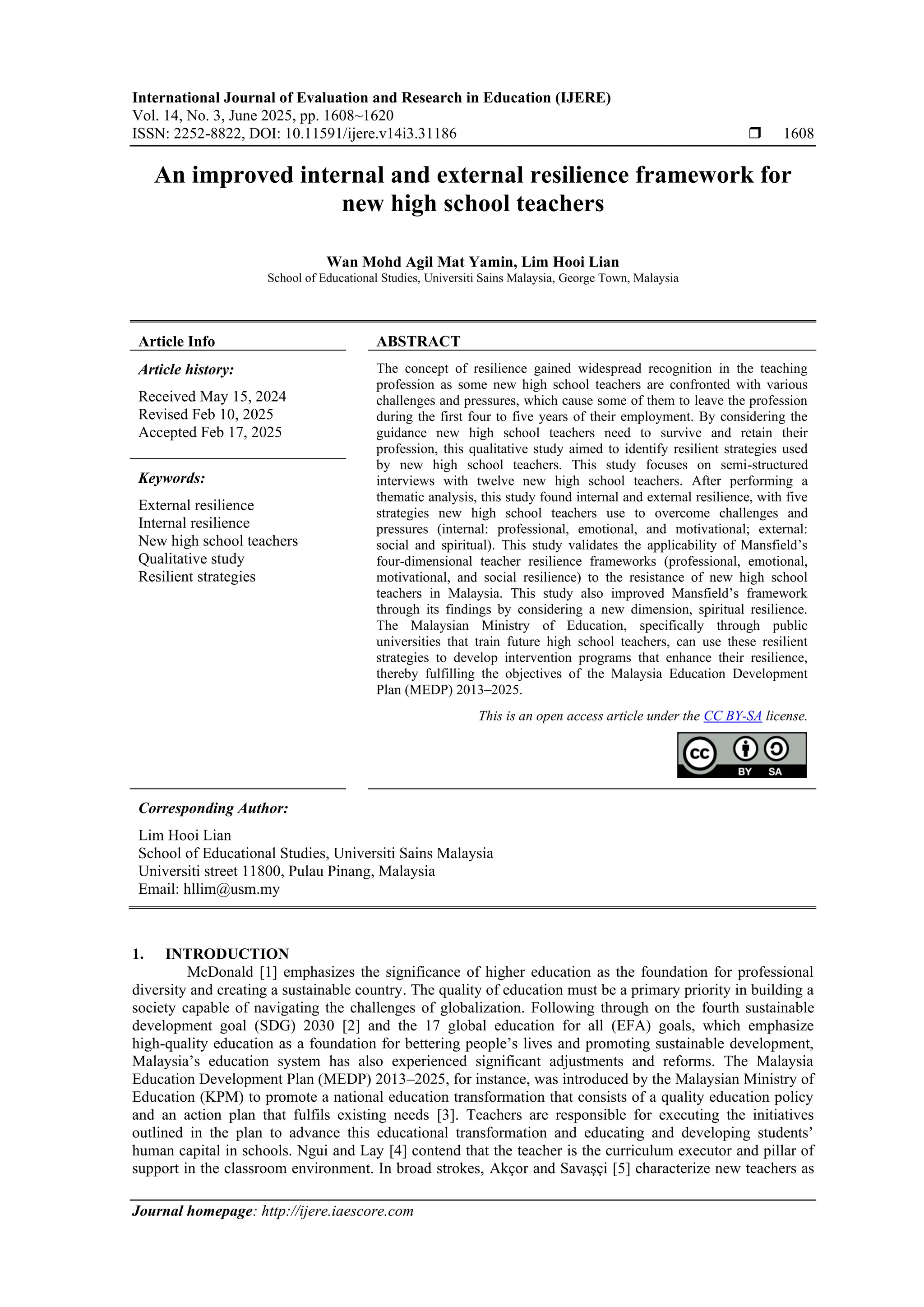 An improved internal and external resilience framework for new high ...