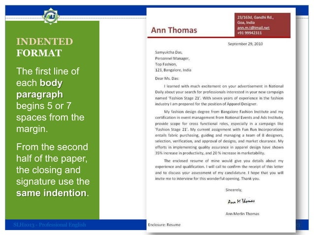 Professional Communication - Indention & Alignment in Formal Letters ...