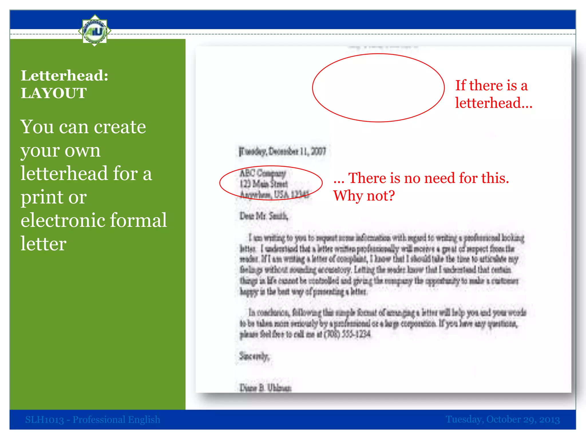 Professional Communication - Fonts Use in Letterheads | PPT