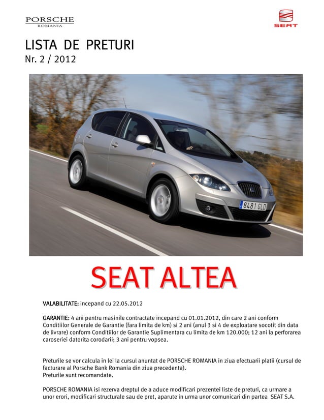 Lista preturi Seat Altea | PDF