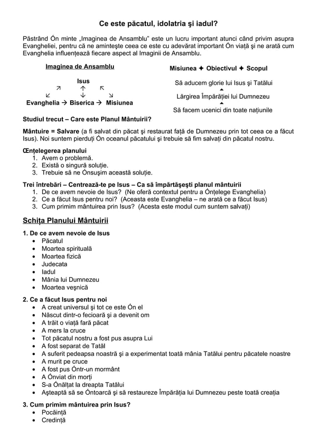 05. Ce este păcatul, idolatria şi iadul? notite | DOC