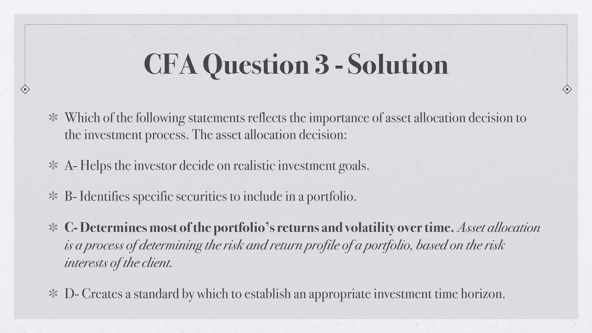 Chapter 5 CFA questions | KEY
