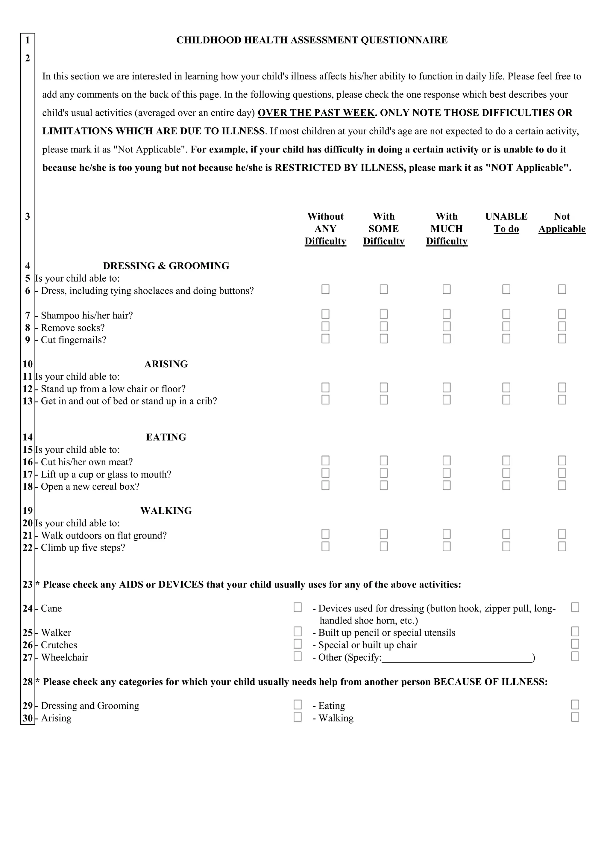 05 childhood health assessment questionnaire | PDF