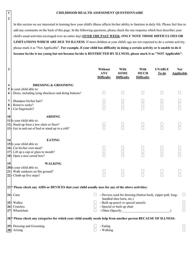 05 childhood health assessment questionnaire | PDF