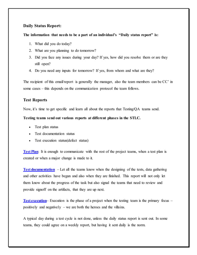 Daily statusreport | PDF