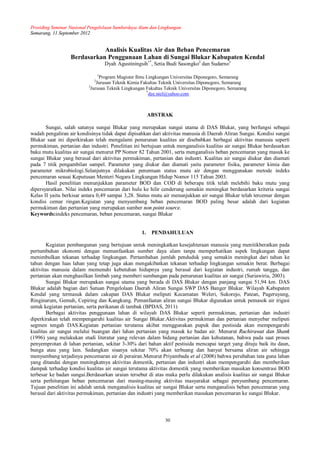 Analisis Kualitas Air dan Beban Pencemaran Berdasarkan Penggunaan Lahan ...