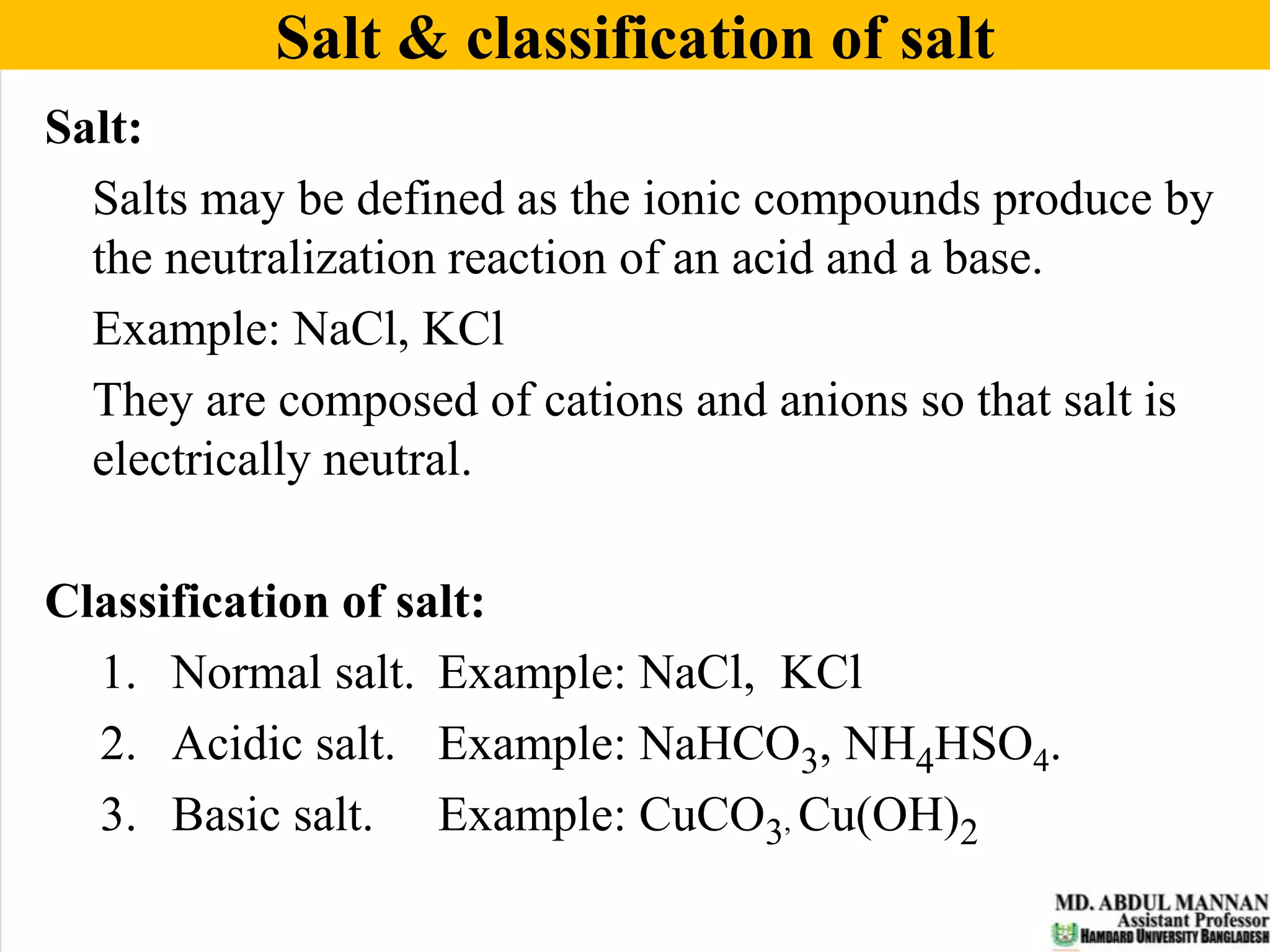 BIOCHEMISTRY@ ACID, BASE & SALT | PPTX