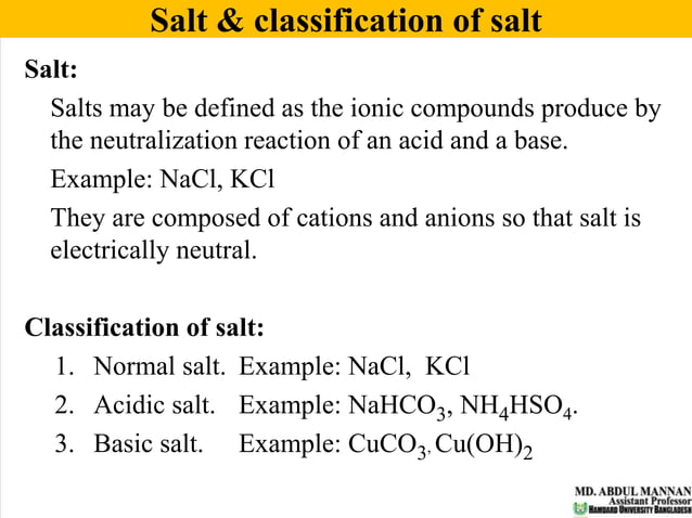 BIOCHEMISTRY@ ACID, BASE & SALT | PPTX