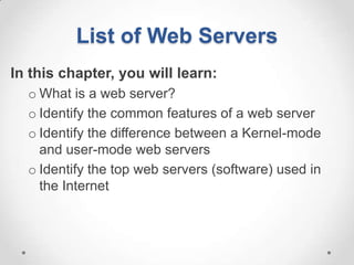 05.m3 cms list-ofwebserver | PPTX | Web Hosting | Internet