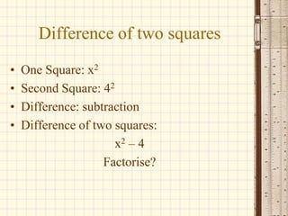 05 perfect square, difference of two squares | PPTX