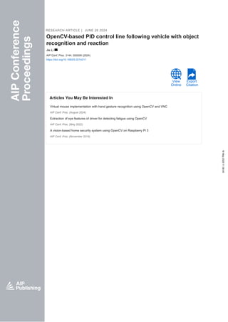 OpenCV-based PID control line following vehicle with object recognition and reaction | PDF