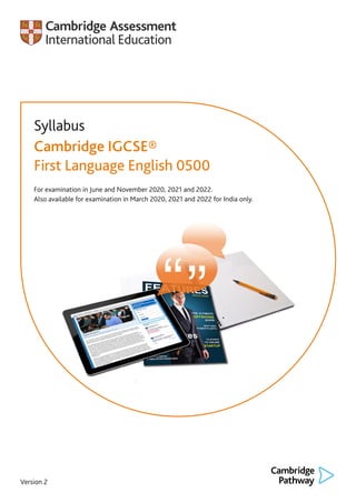 IGCSE ENGLISH FIRST LANGUAGE SYLLABUS 2020 / 2022 | PDF