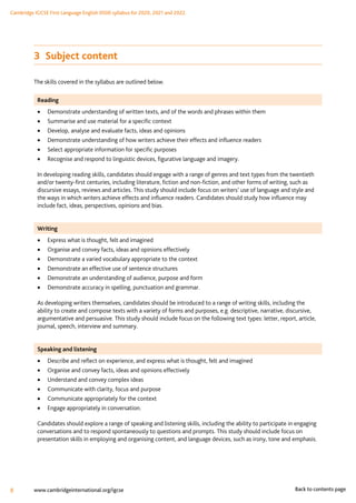 IGCSE ENGLISH FIRST LANGUAGE SYLLABUS 2020 / 2022 | PDF
