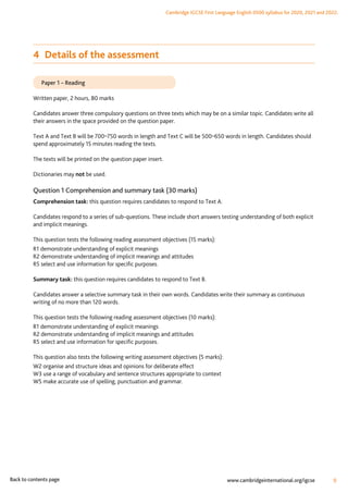 IGCSE ENGLISH FIRST LANGUAGE SYLLABUS 2020 / 2022 | PDF