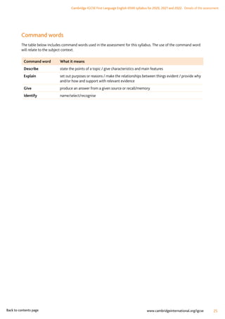 IGCSE ENGLISH FIRST LANGUAGE SYLLABUS 2020 / 2022 | PDF