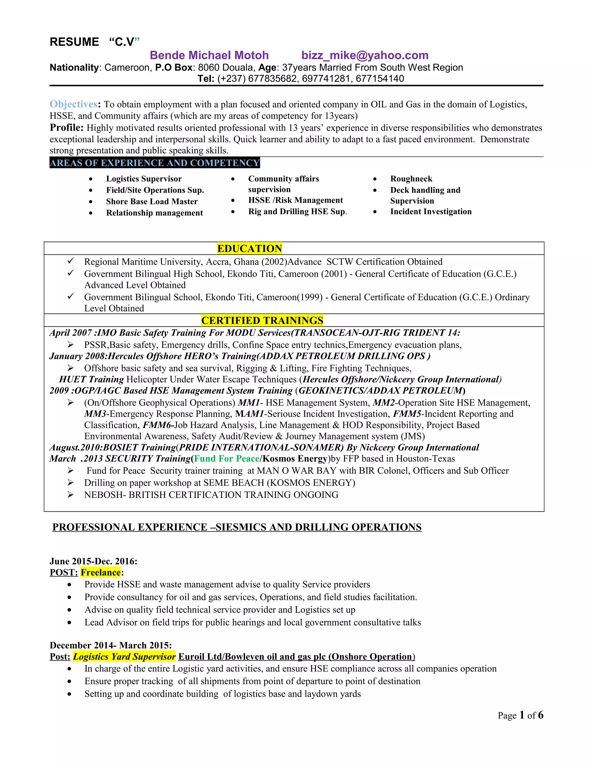 BENDE MICHAEL Updated CV - 02Copy | DOC
