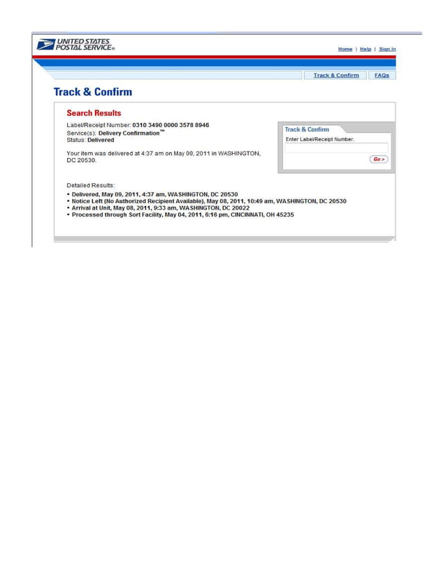 05/03/11 USPS MAILING RECEIPTS (Proof of Mailing) | PDF