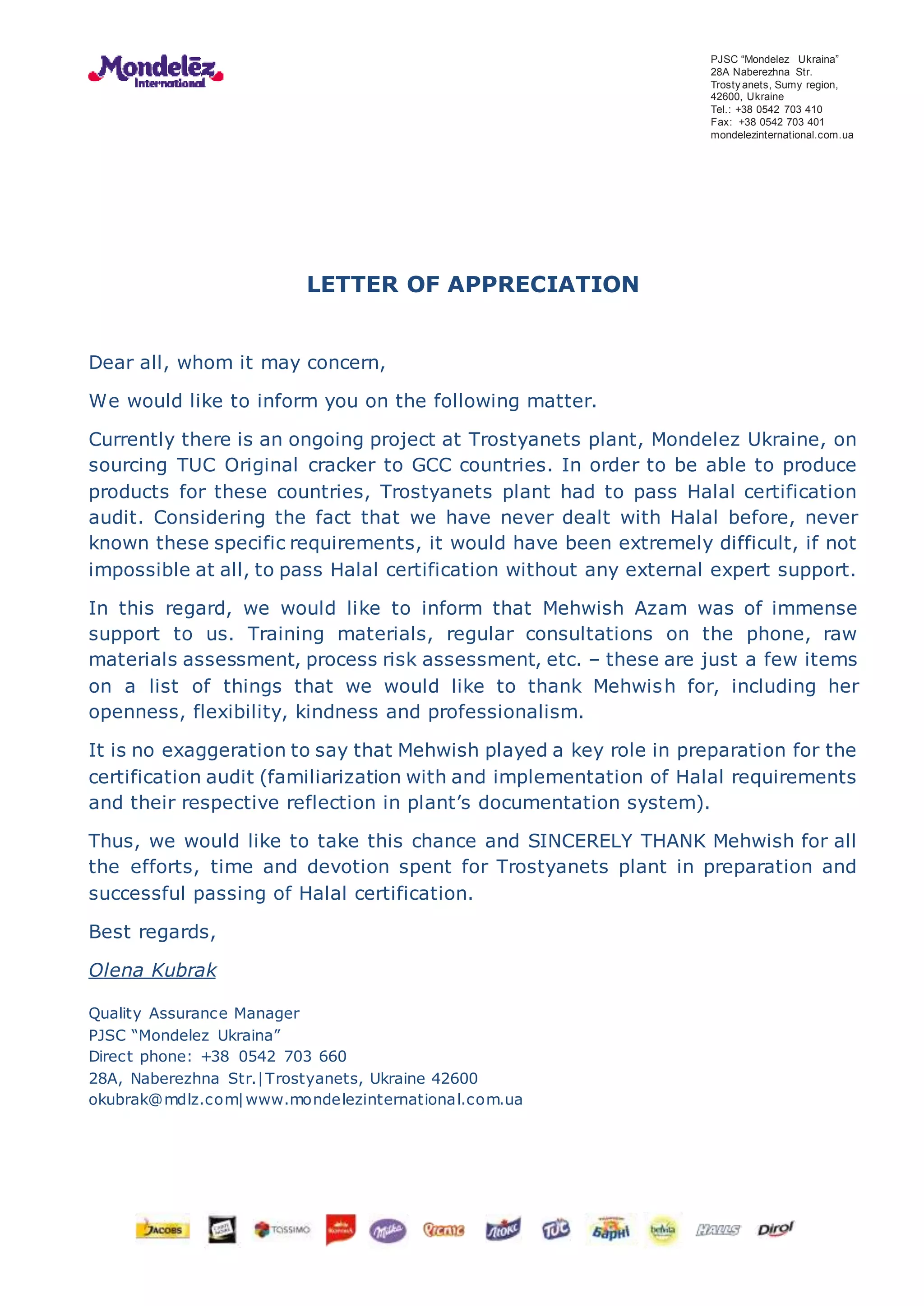 Letter of appreciation | DOCX