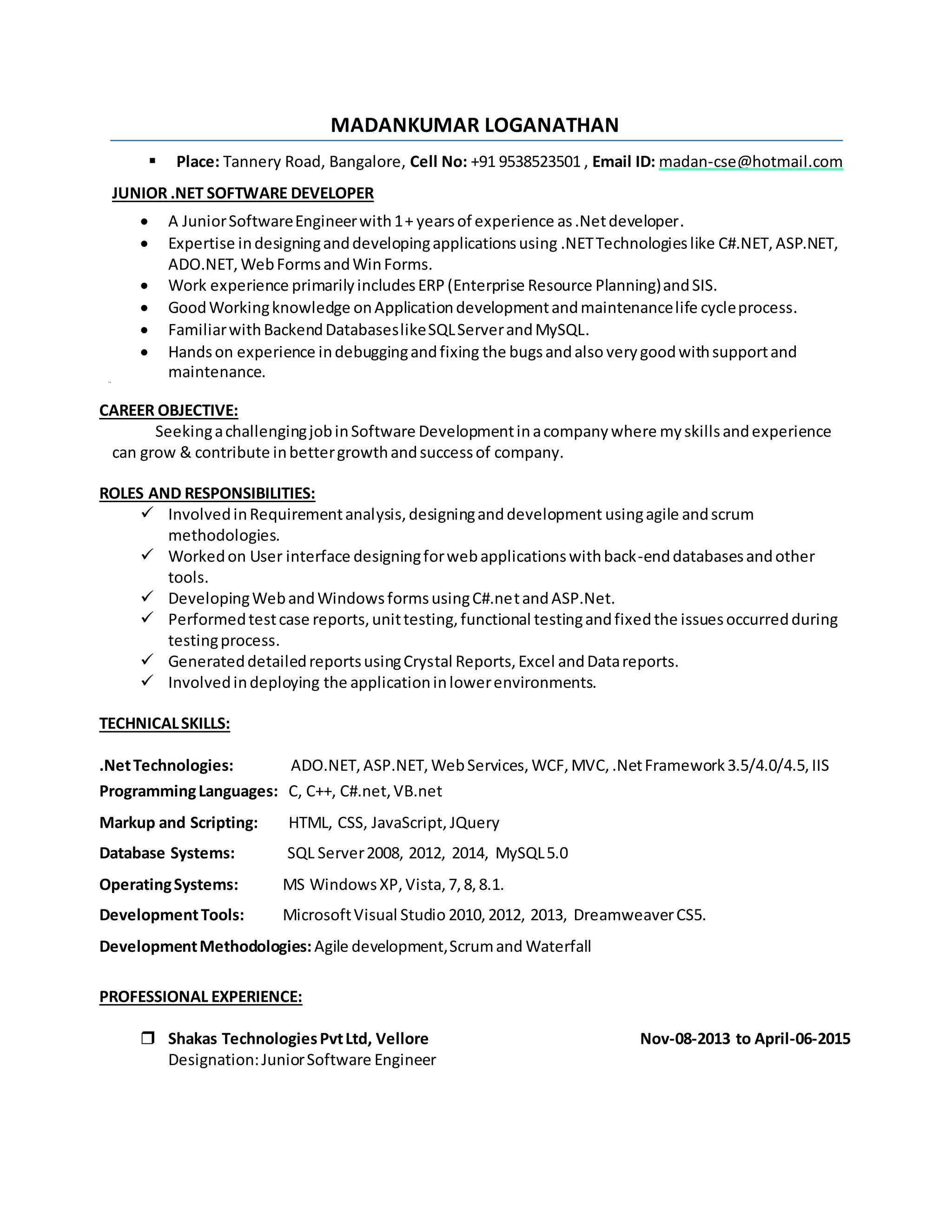 MADANKUMAR Resume | PDF