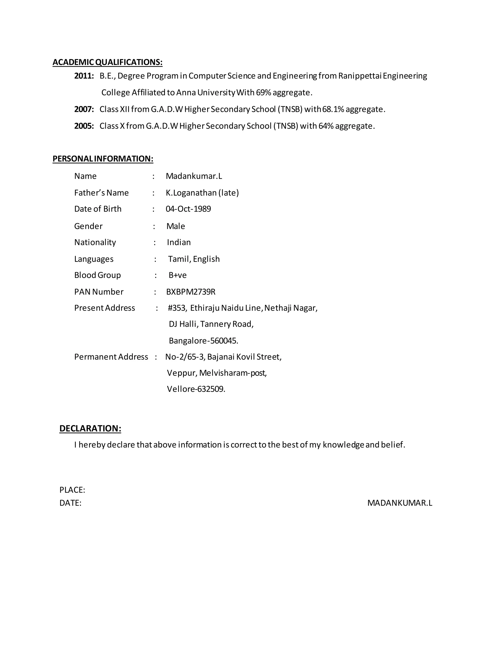 MADANKUMAR Resume | DOCX | Computer Software and Applications | Computing