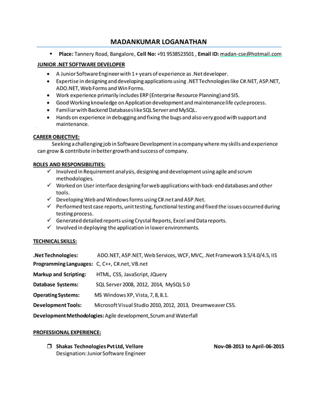 MADANKUMAR Resume | DOCX | Computer Software and Applications | Computing