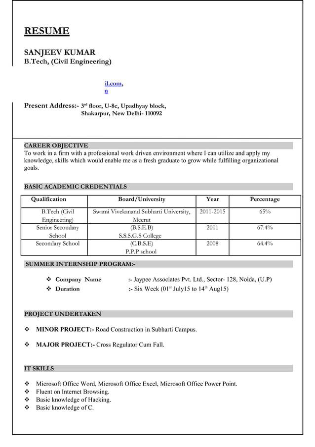 sanjeev resume 2k15 | PDF