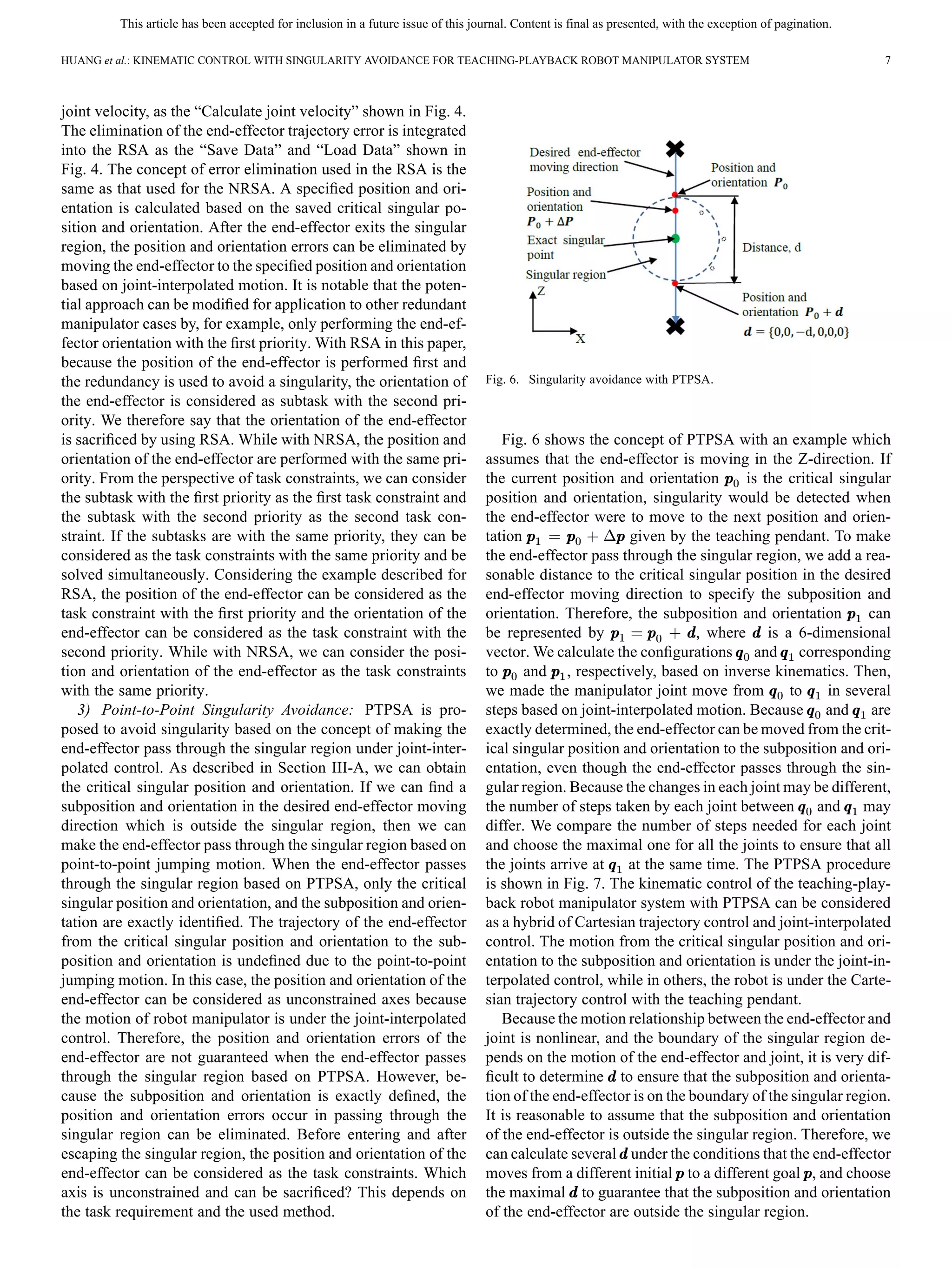 Kinematic control with singularity avoidance for teaching-playback robot manipulator system ...