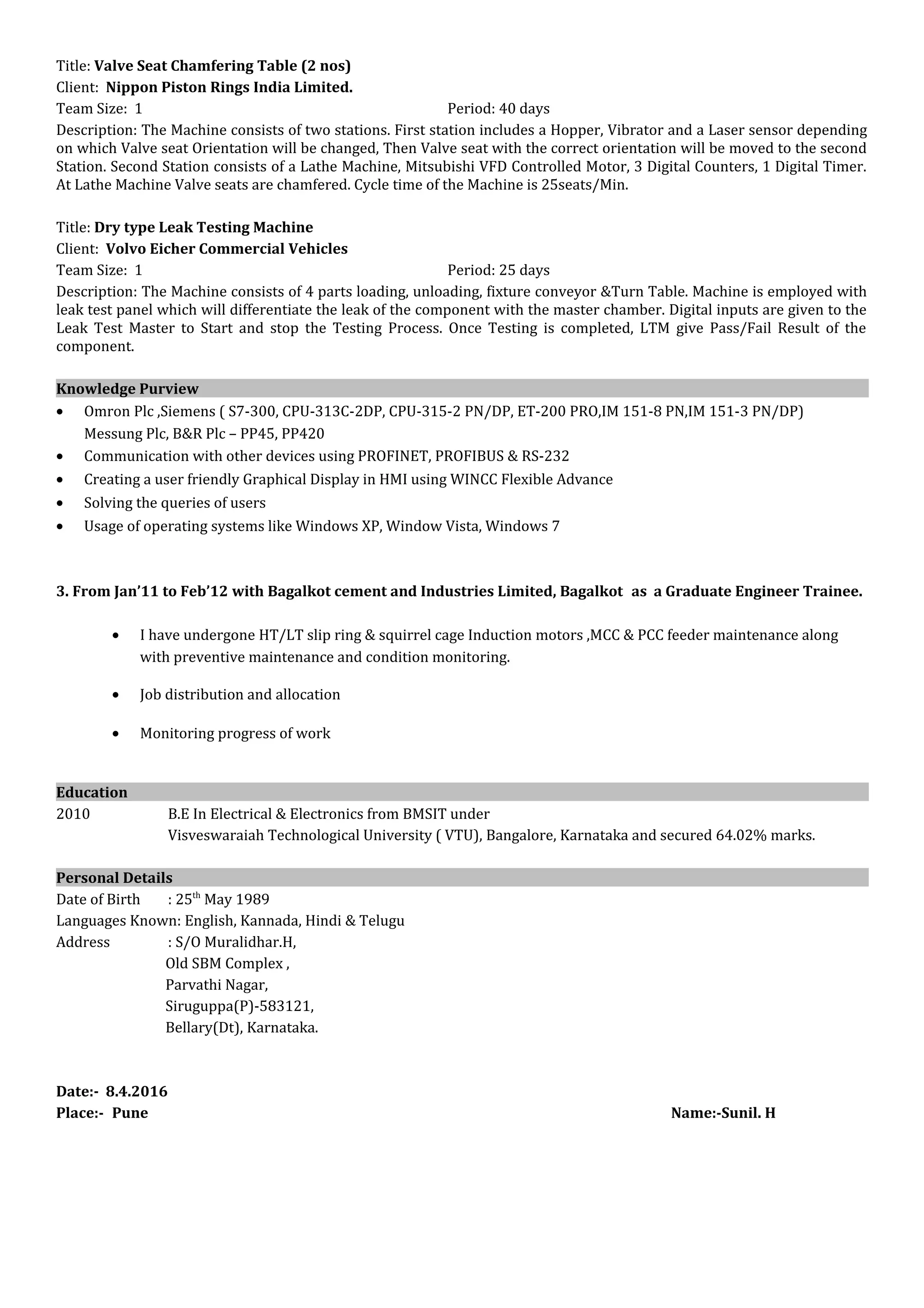 Resume | DOC | Operating Systems | Computer Software and Applications