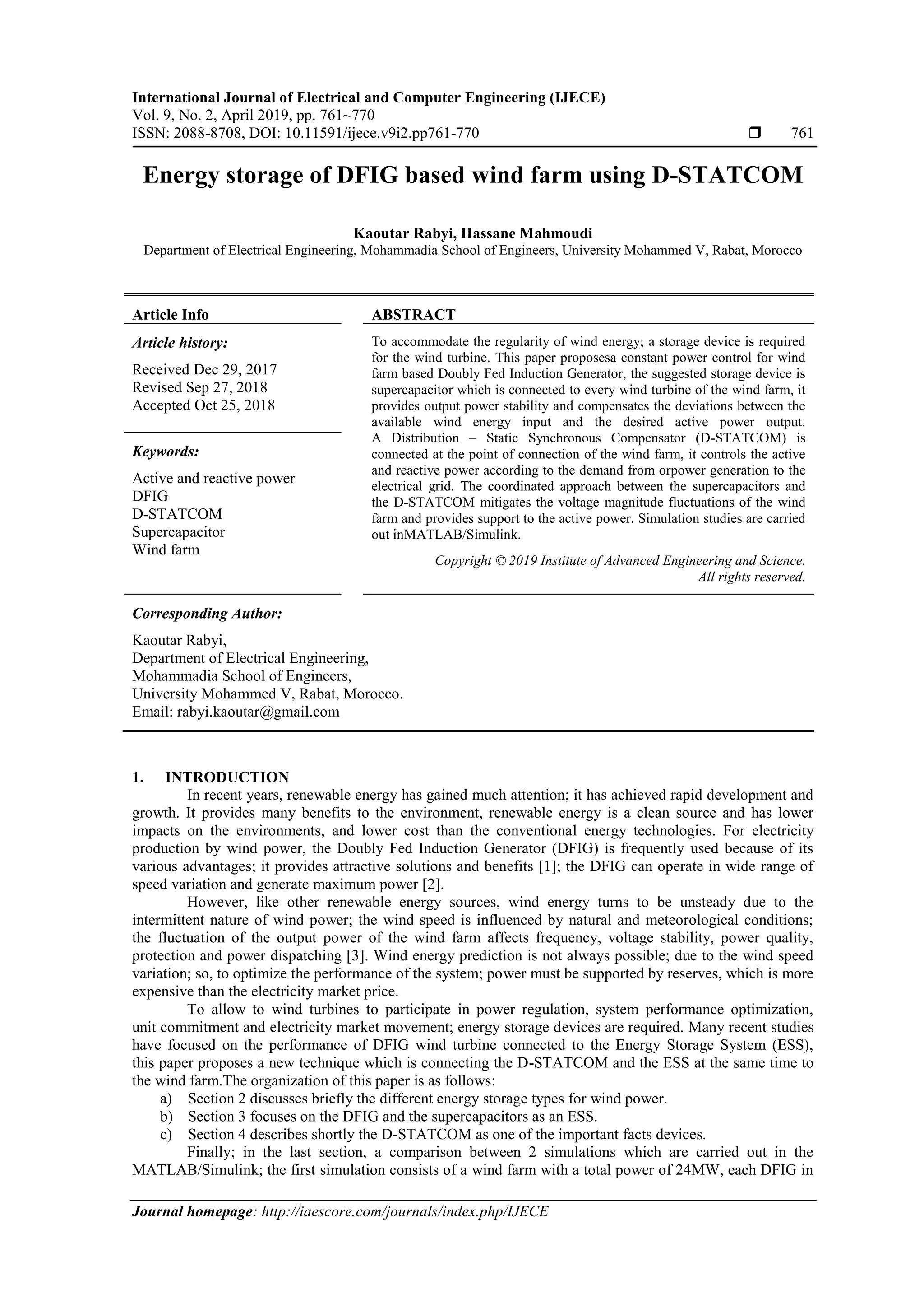 Energy storage of DFIG based wind farm using D-STATCOM | PDF