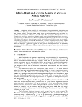 DDoS Attack and Defense Scheme in Wireless Ad hoc Networks | PDF