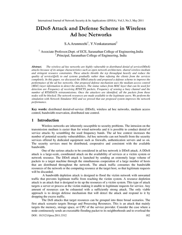 DDoS Attack and Defense Scheme in Wireless Ad hoc Networks | PDF