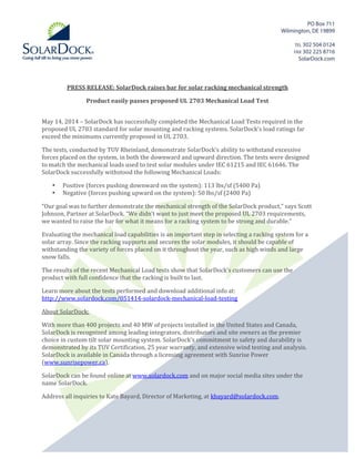 PRESS RELEASE: SolarDock raises bar for solar racking mechanical strength | PDF