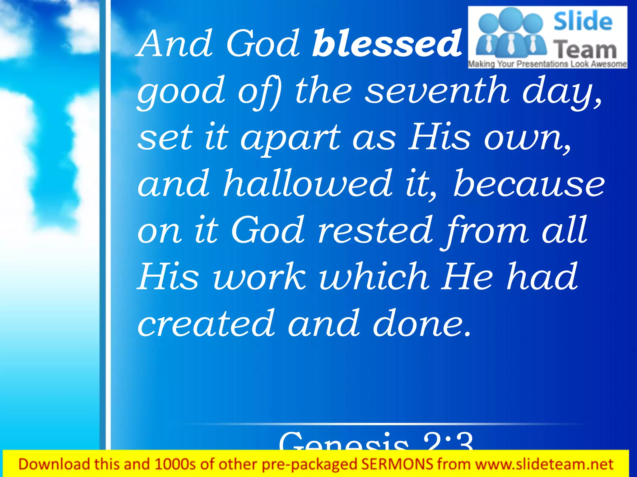 0514 genesis 23 god blessed the seventh day power point church sermon ...