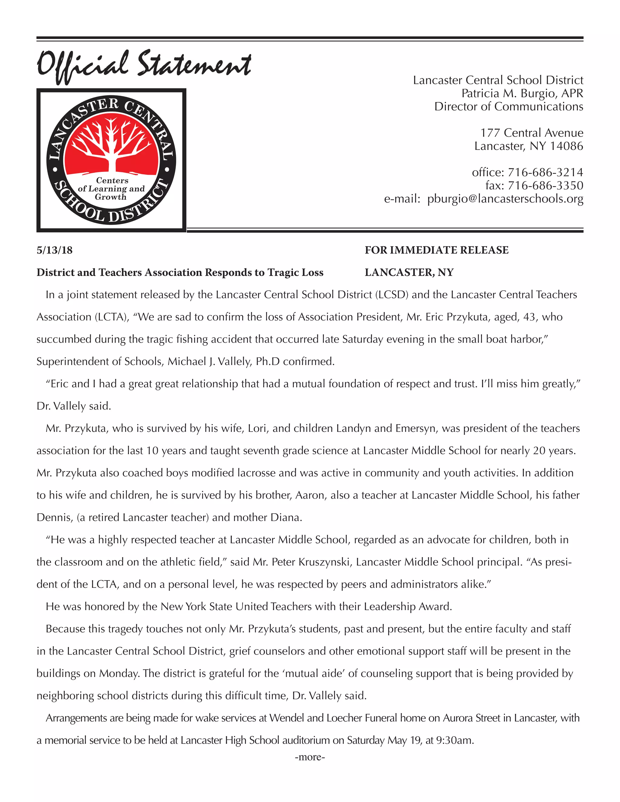 Lancaster CSD teacher statement | PDF