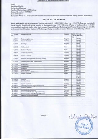 Academic transcripts - Dj.Andjelkoski | PDF