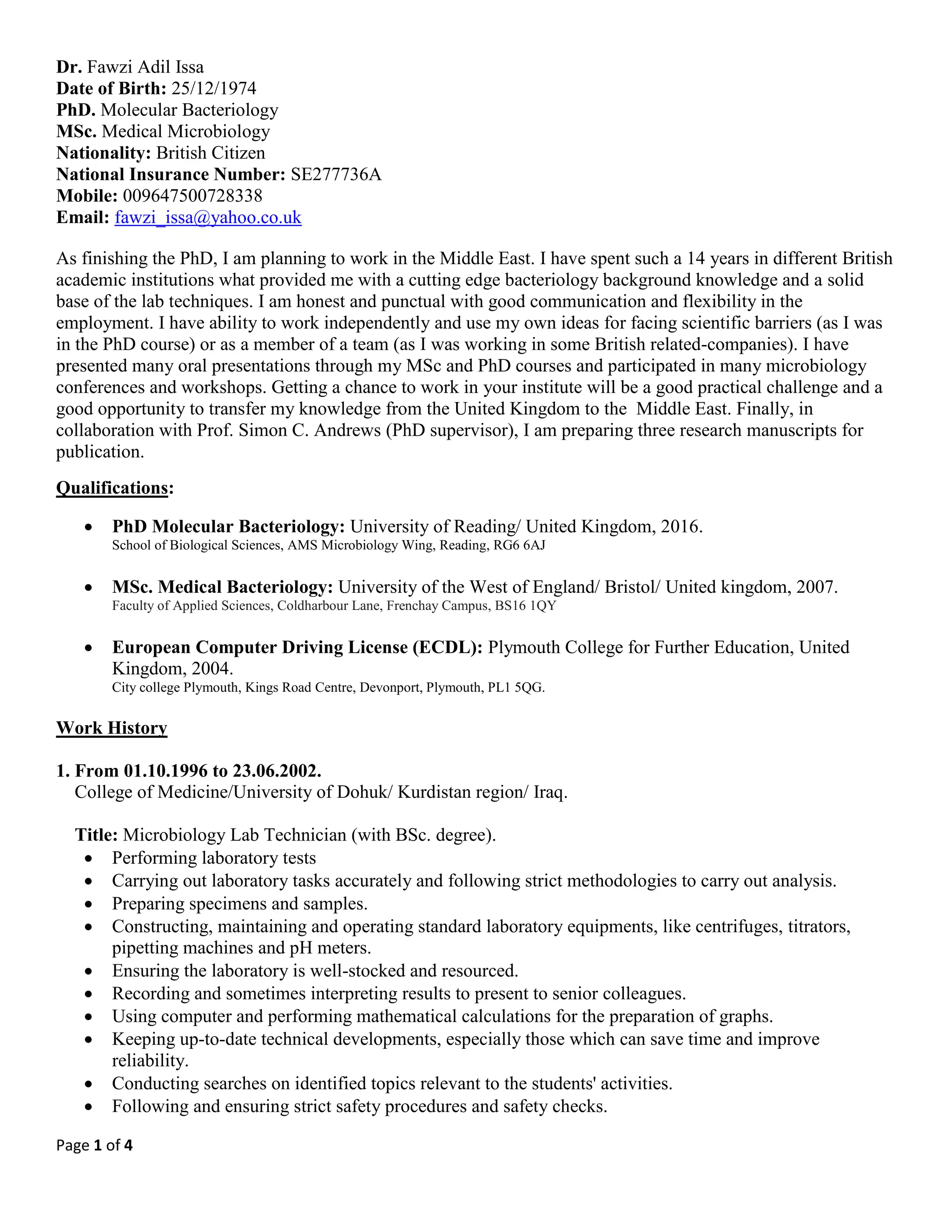 Dr. Fawzi A. Issa CV | PDF