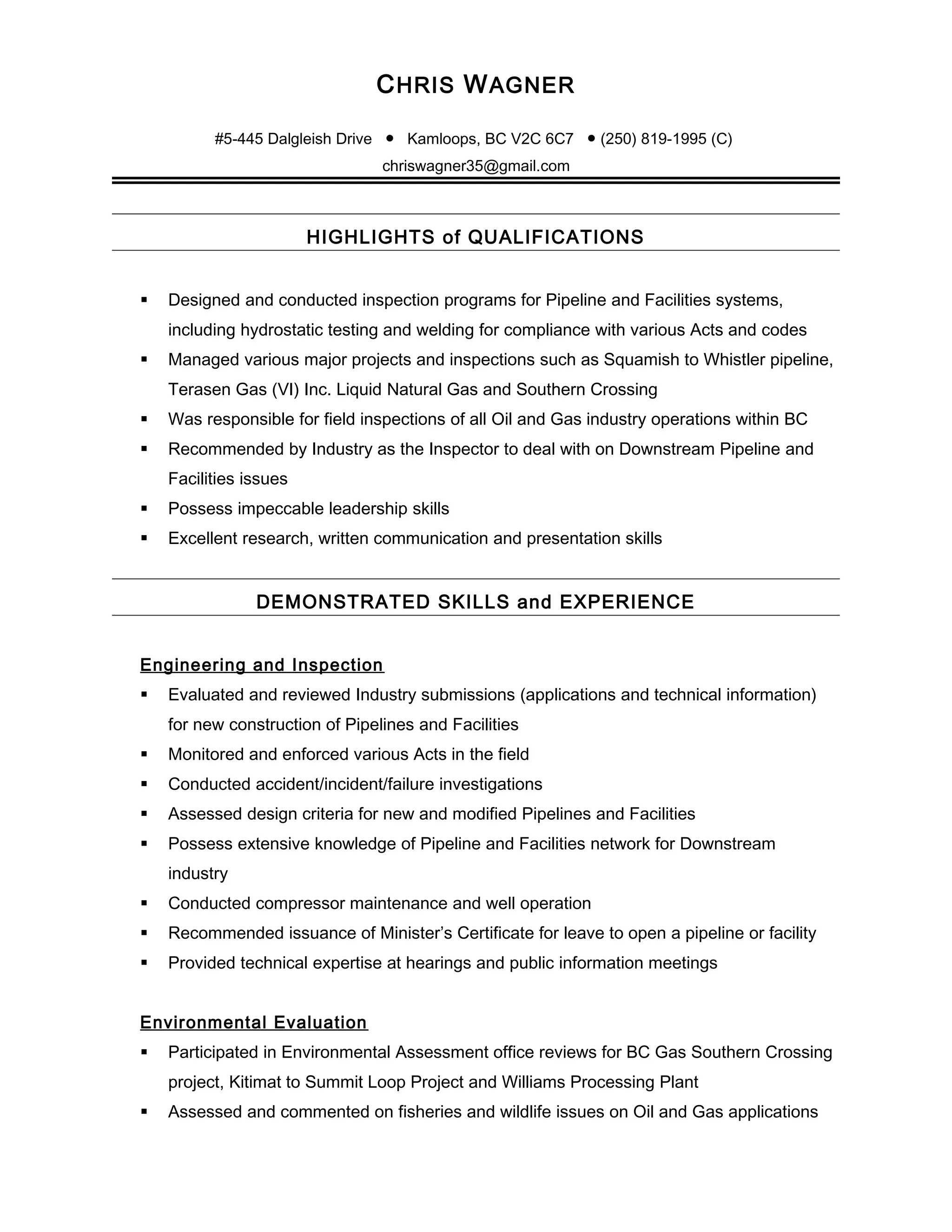 Chris Wagner resume on LinkedIn | DOC