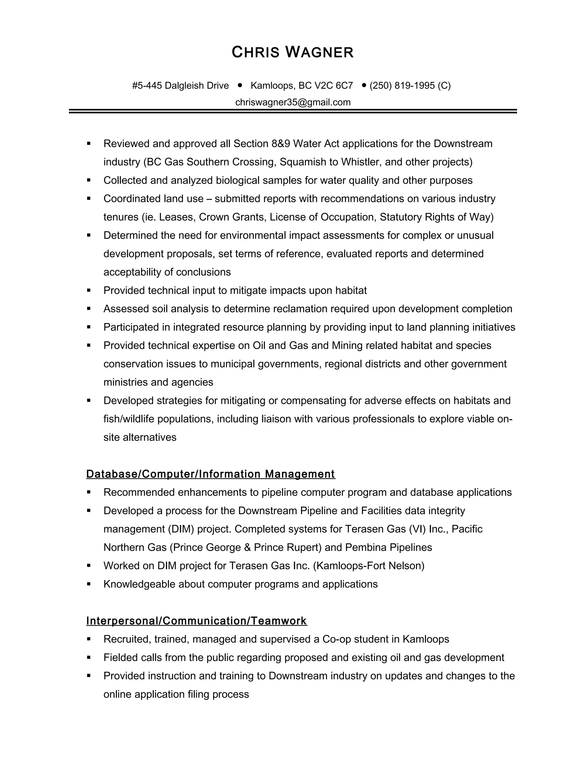 Chris Wagner resume on LinkedIn | DOC