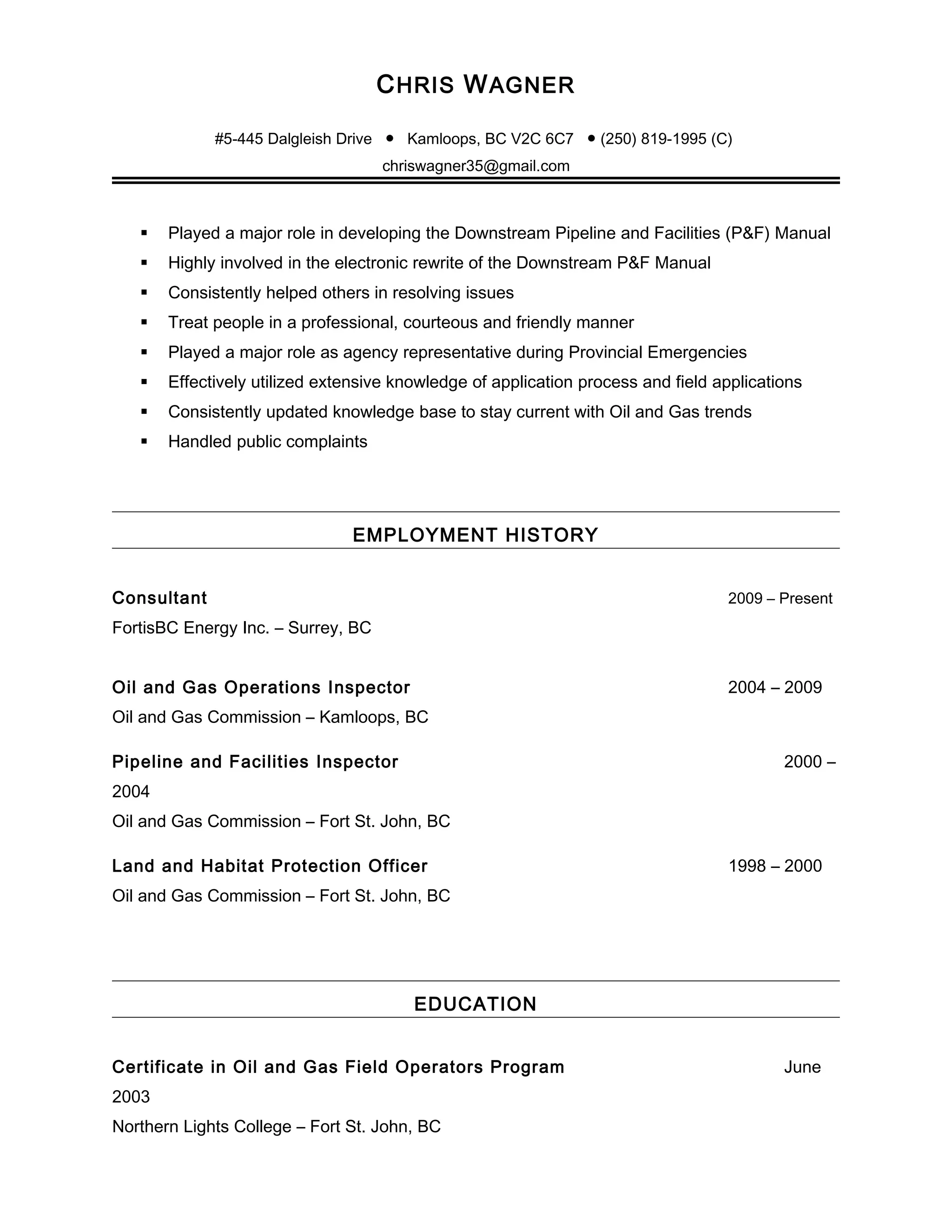 Chris Wagner resume on LinkedIn | DOC